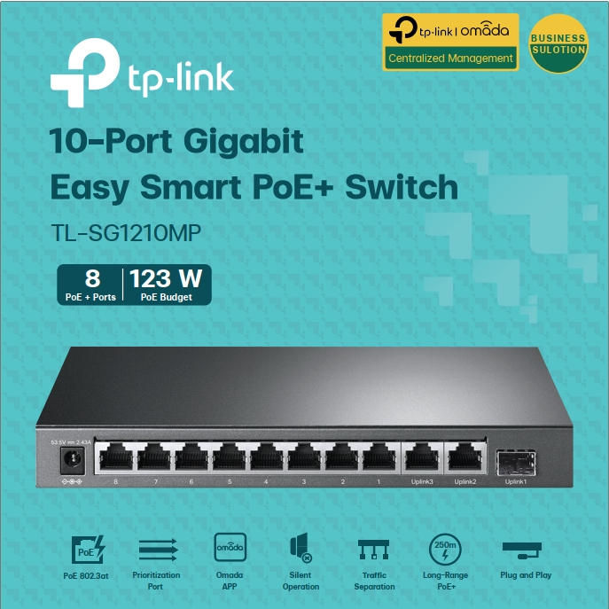 TP-LINK TL-SG1210MP 10-Port Gigabit Desktop Switch with 8-Port PoE+ ...