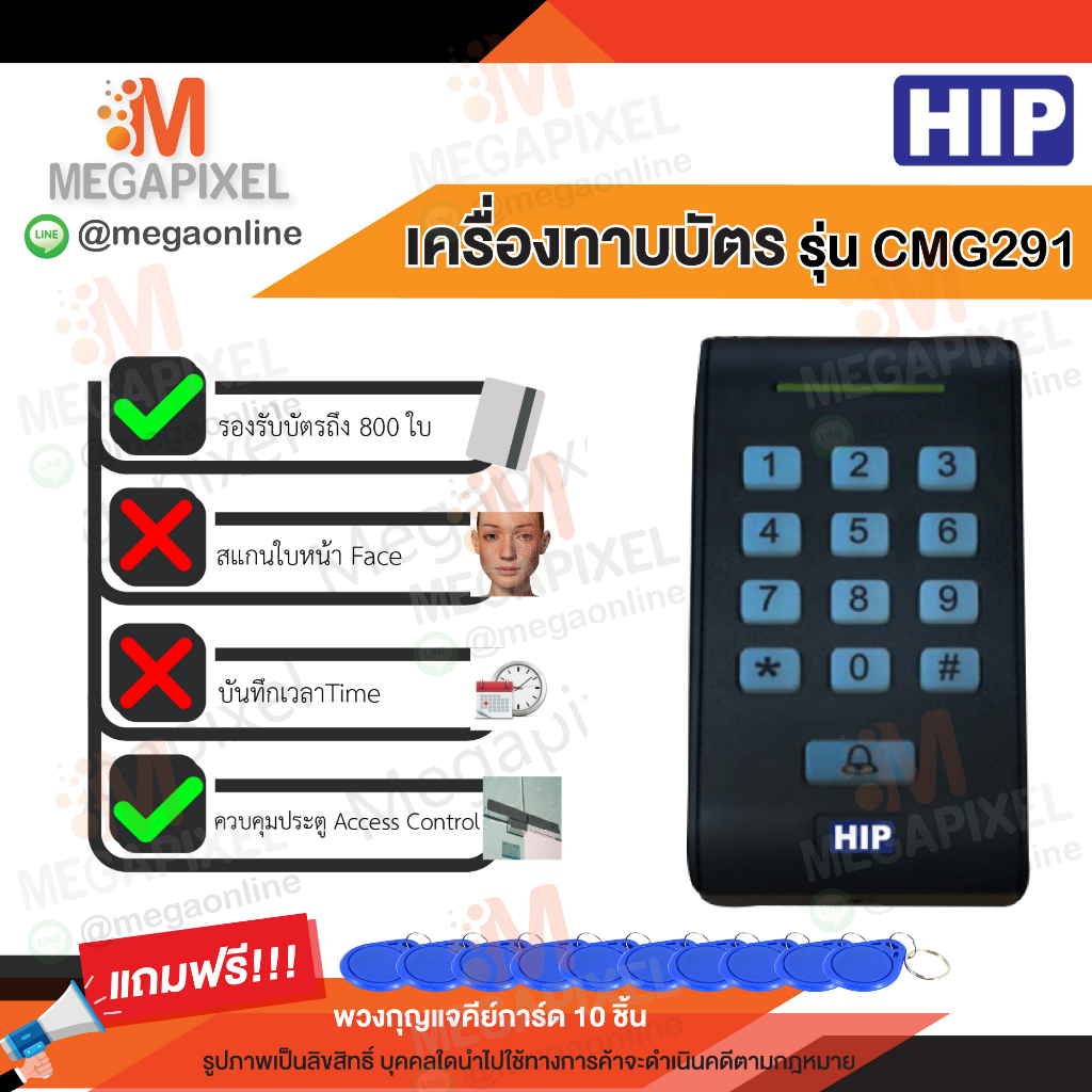 HIP CMG291 เครื่องทาบบัตร Access Control สำหรับควบคุมการเข้าออกประตู CMG292 CMG290 TAC SAC107 ...