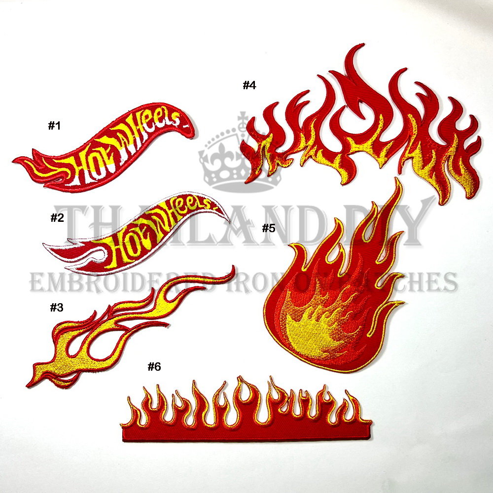 🔥 ตัวรีดติดเสื้อ 🔥 ลาย เปลวเพลิง ไฟ รถแข่ง Hot Wheels Fire Flame Patch wop งานปัก DIY ตัวรีด ...