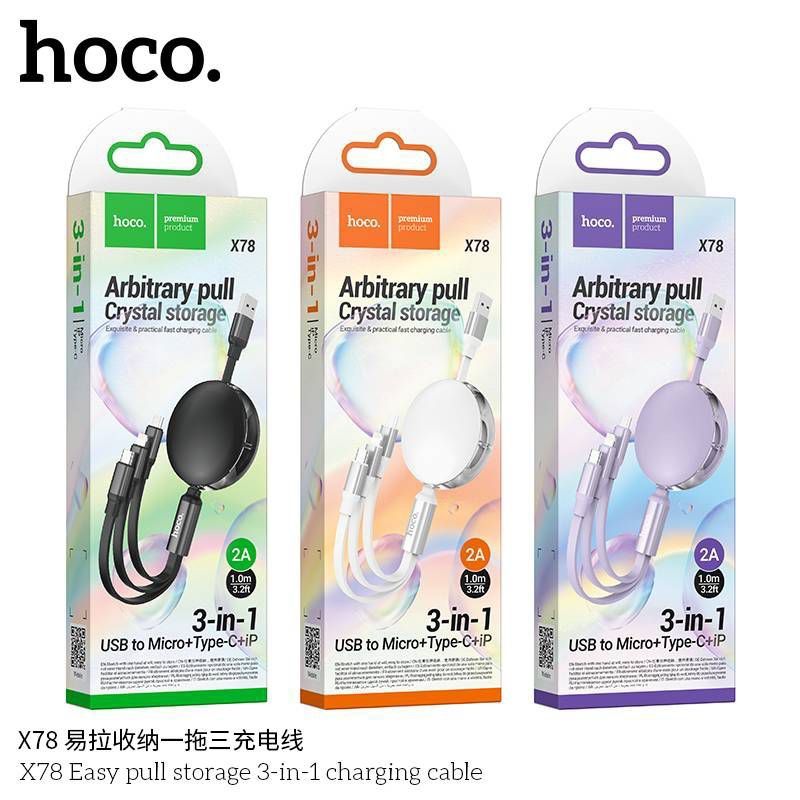 Hoco X78 สาย ชาร์จ 3in1แบบ2A ความยาว1เมตร แท้100% | Shopee Thailand