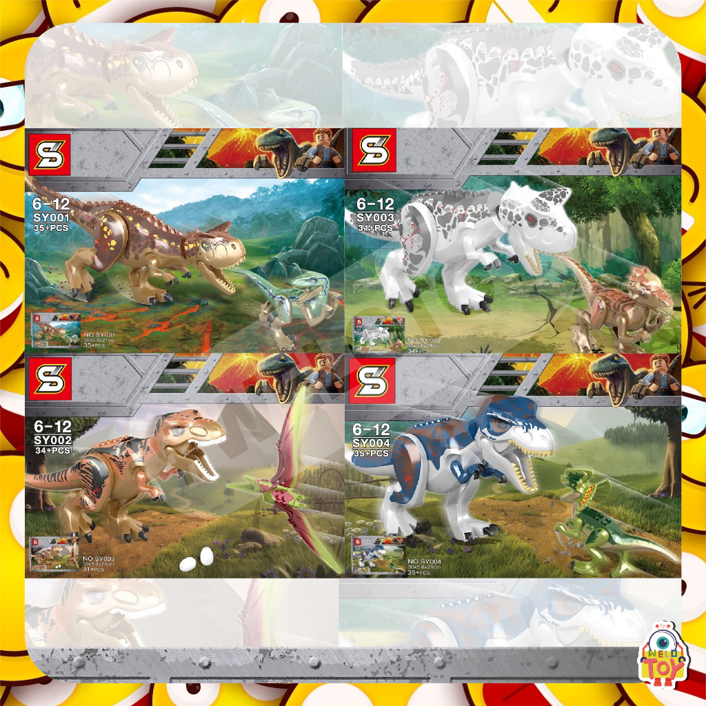 ตัวต่อ SY001-SY004 ไดโนเสาร์ คาร์โนทอรัส สู้กับ วีโอซี แร็พเตอร์ จำนวน 35+ ชิ้น | Shopee Thailand