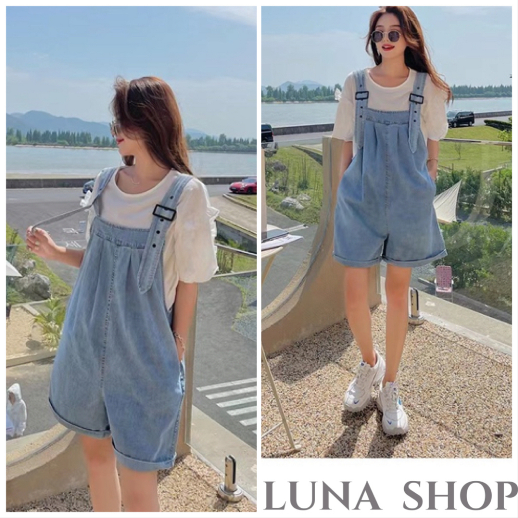 Luna shop🍑กางเกงสูท🍊ชุดเอี๊ยมยีนส์ผู้หญิง ทรงหลวม ใหม่ กางเกงขากว้าง ...