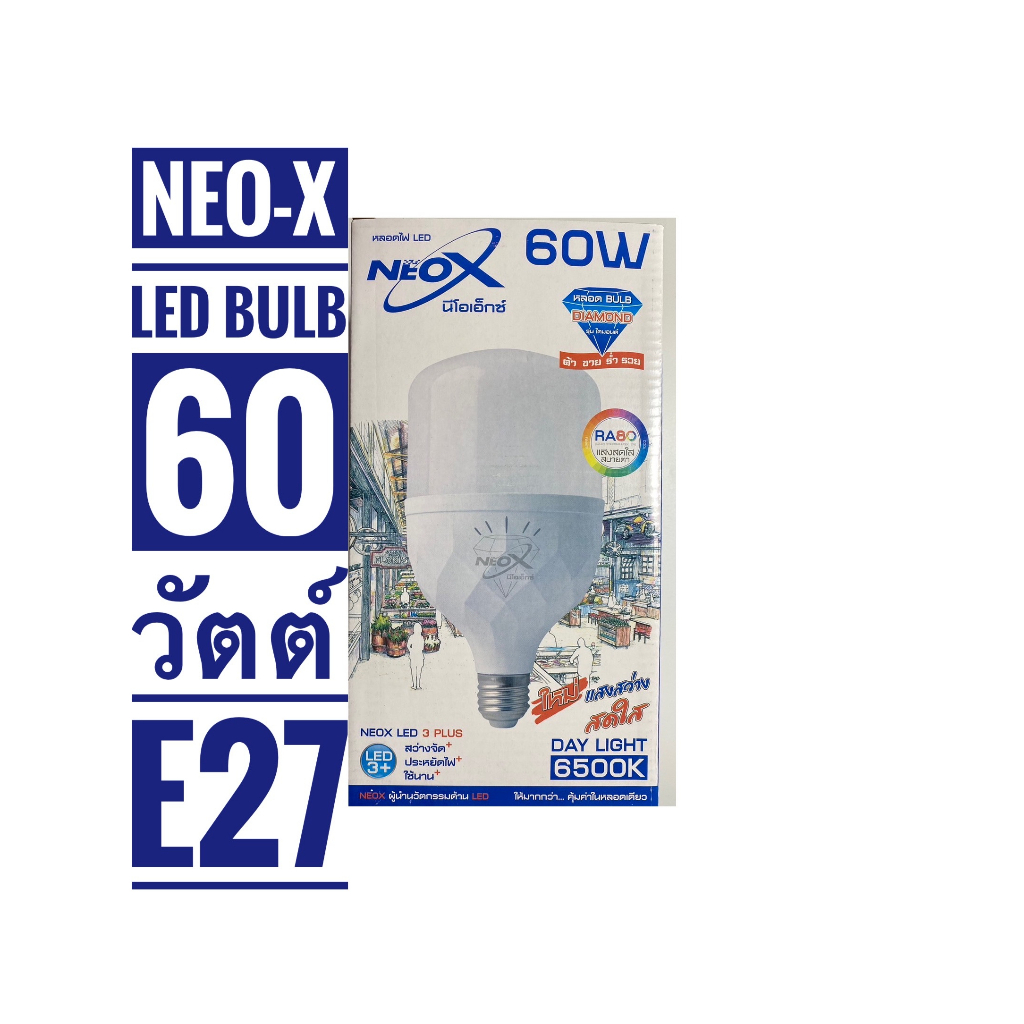 Neo-x หลอดไฟแอลอีดีบัลบ์นีโอเอ็กซ์ รุ่น LED Bulb High power Diamond ขนาด 60W E27 แสงเดย์ไลท์และ ...