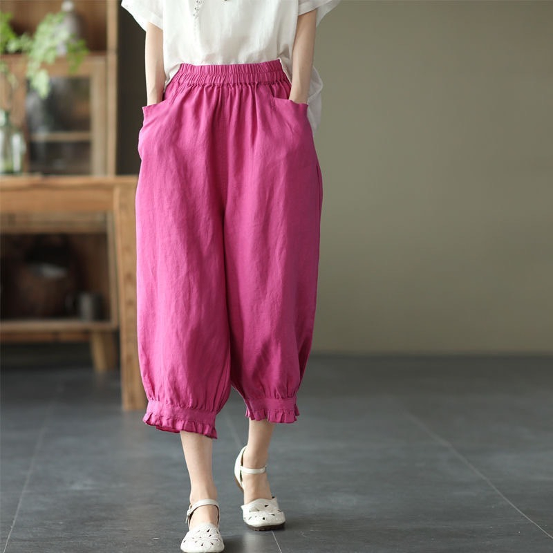 กางเกงผ้าฝ้าย ขายาว สาวไซส์ใหญ่ หญิง-ชาย ผ้าพื้นเมือง สีพื้น เอว 2xl-6xl ยืดถึงเอว 54 นิ้ว ...