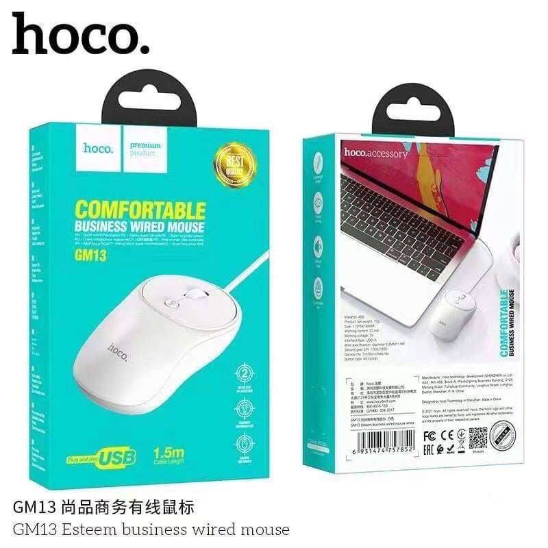(GM13) Hoco เมาส์ MOUSE เมาส์มีสาย สายยาว1.5ม. เชื่อมต่อผ่านสาย USB ...