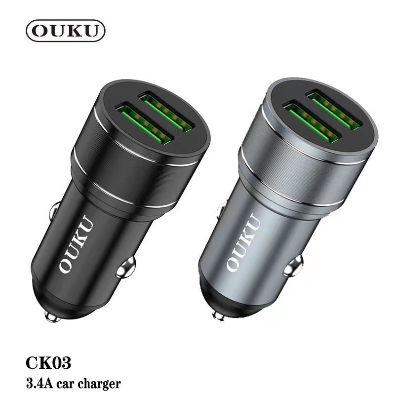 OUKU CK03 ชาร์จไว3.4A หัวชาร์จ อะแดปเตอร์ ชาร์จในรถ 2ช่อง usbชาร์จเร็ว ...