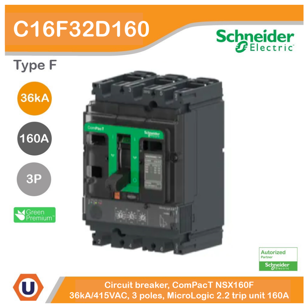 Schneider Circuit breaker, ComPacT NSX160F, 36kA/415VAC, 3 poles ...