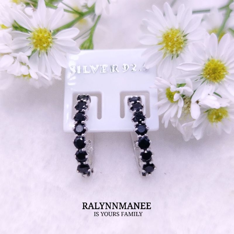 T6410 ต่างหูนิลแท้ ( Onyx ) ตัวเรือนเงินแท้ 925 ชุบทองคำขาว | Shopee ...