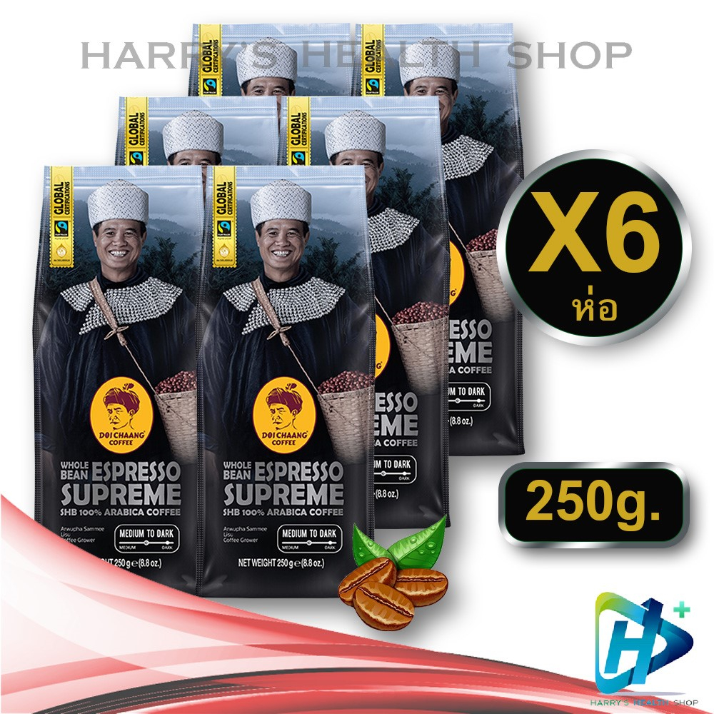 Doi chaang coffee Beans Espresso Supreme[Set 6 pcs.] กาแฟดอยช้าง เมล็ด ...