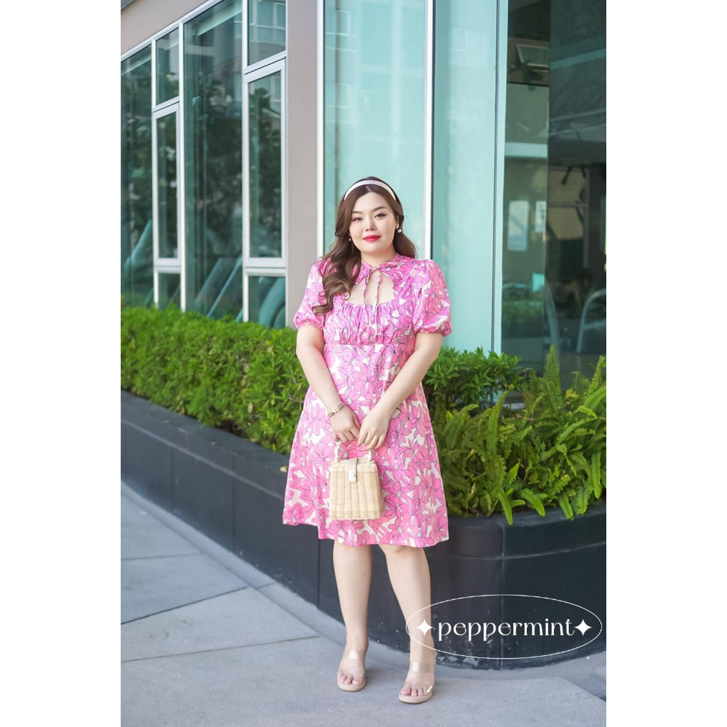 เดรสสาวอวบ ทรงรูดอก น่ารักสดใส ลายดอกคัลเลอร์ฟูล อก40-50 Peppermint PlusSize (634) | Shopee Thailand