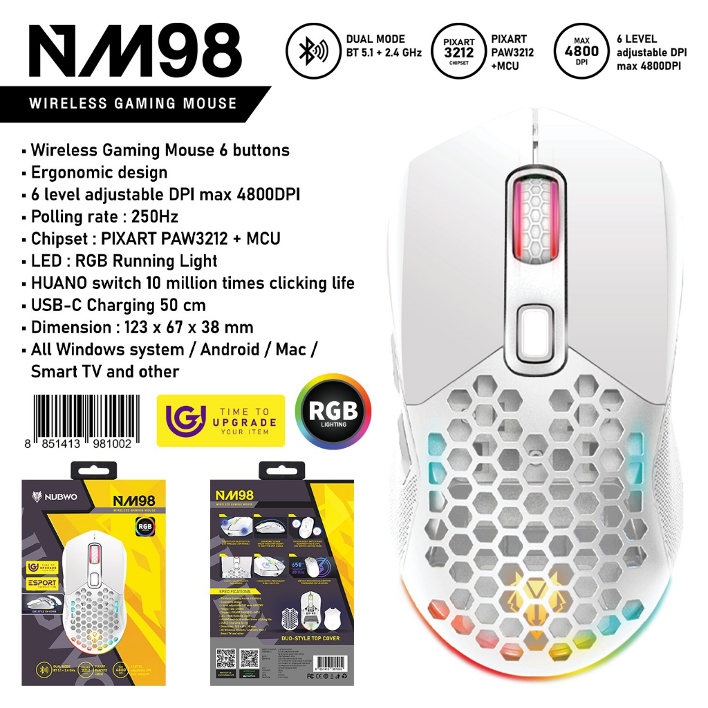 เมาส์เกมมิ่งไร้สาย Nubwo NM-98 & NM-103W Wireless Dual Mode Gaming Mouse เมาส์ไร้สาย เมาส์เกม ...