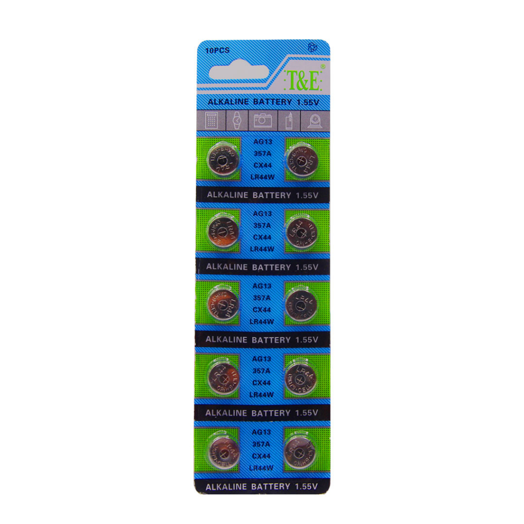 ถ่านกระดุม T&E Alkaline Battery 1.55V รุ่น AG13 LR44 357A CX44 LR44W ...