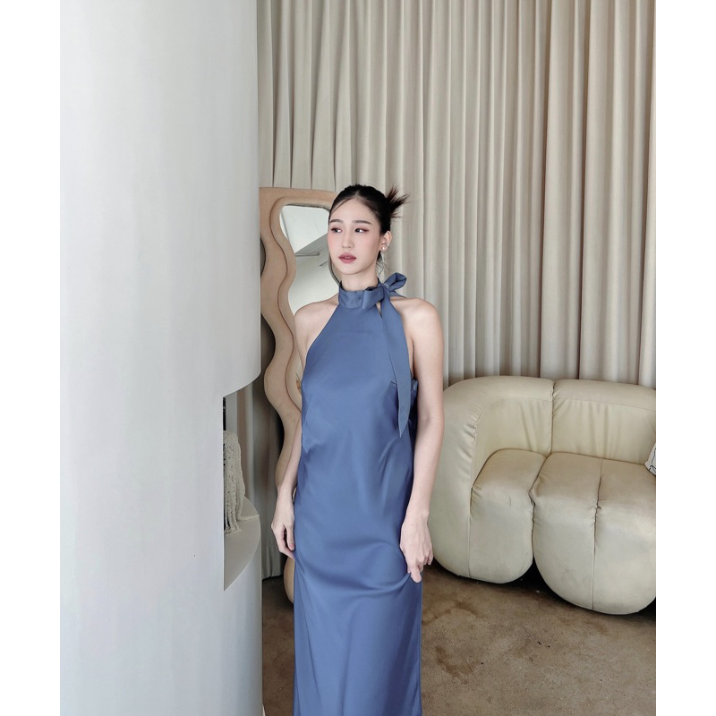 CHANUN-Mila Dress เดรสเว้าแขนผูกคอ หลังถ่วง(CN-048) | Shopee Thailand