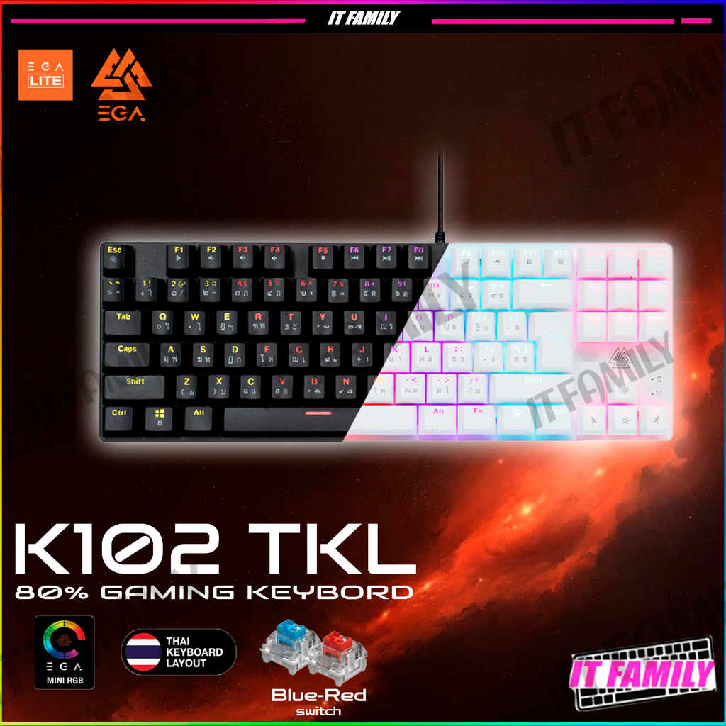 คีย์บอร์ดเกมมิ่ง EGA TYPE-K102 TKL GAMING KEYBORD Mini RGB Mechanical ...