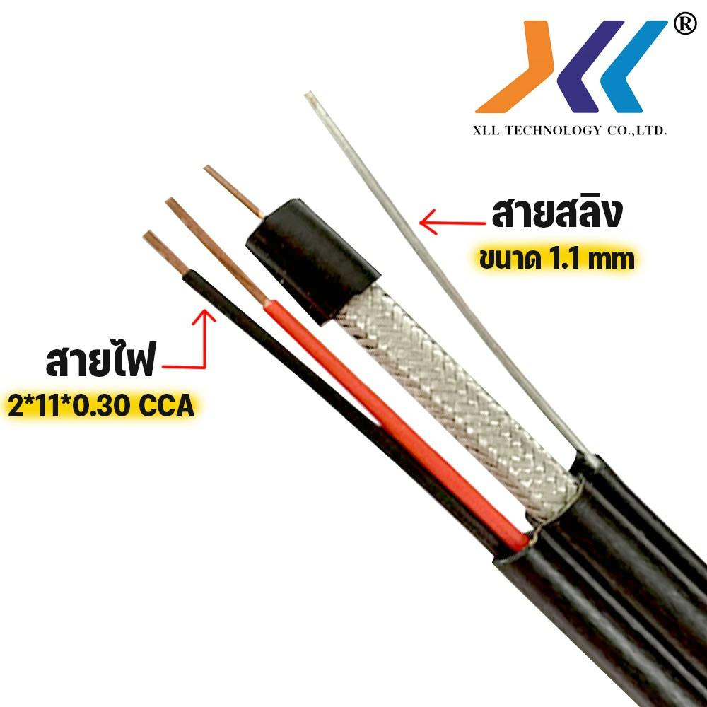 สาย RG6 95% พร้อม สายไฟ และ สลิง power sling ยาว 100 เมตร coaxial cable rg 6 /168 | Shopee Thailand