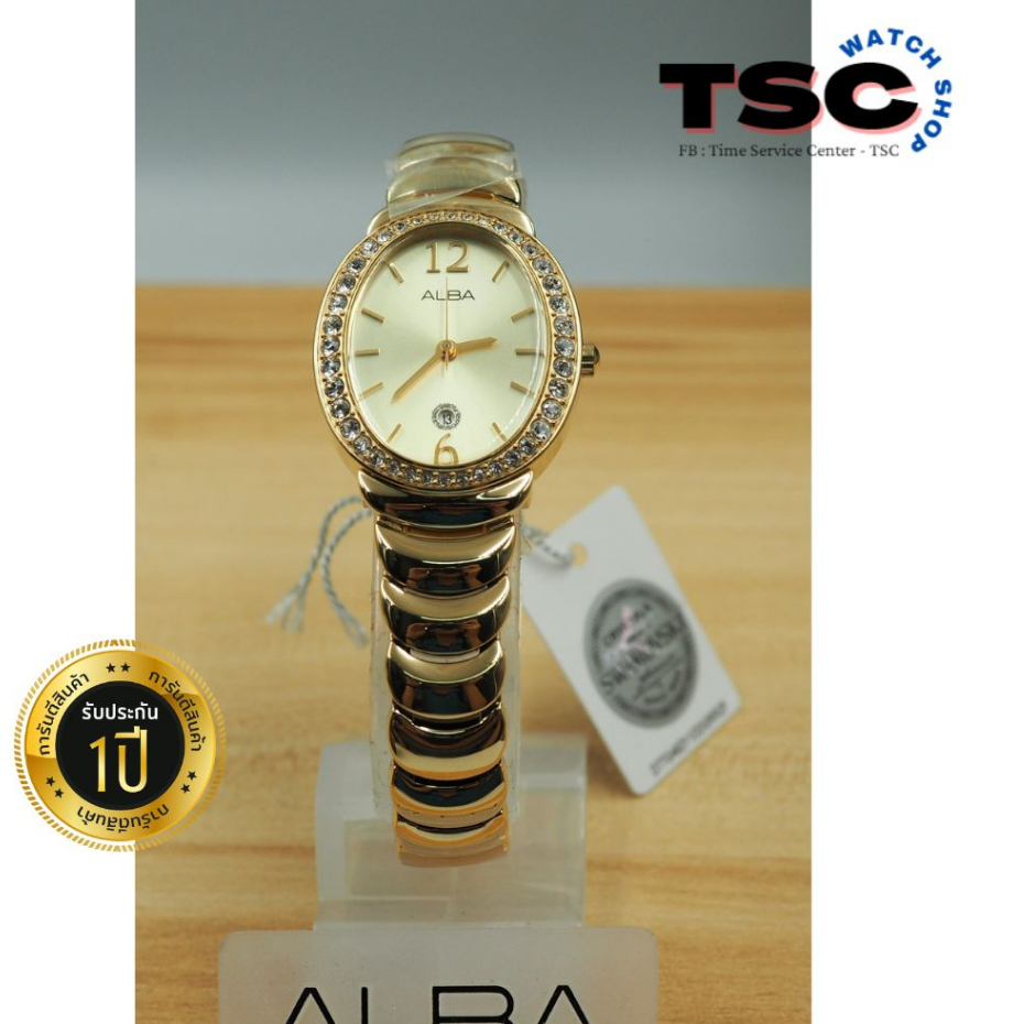 ALBA Quartz นาฬิกาข้อมือผู้หญิง รุ่น AH7L44X1 สแตนเลสสีทอง คริสตัว ...