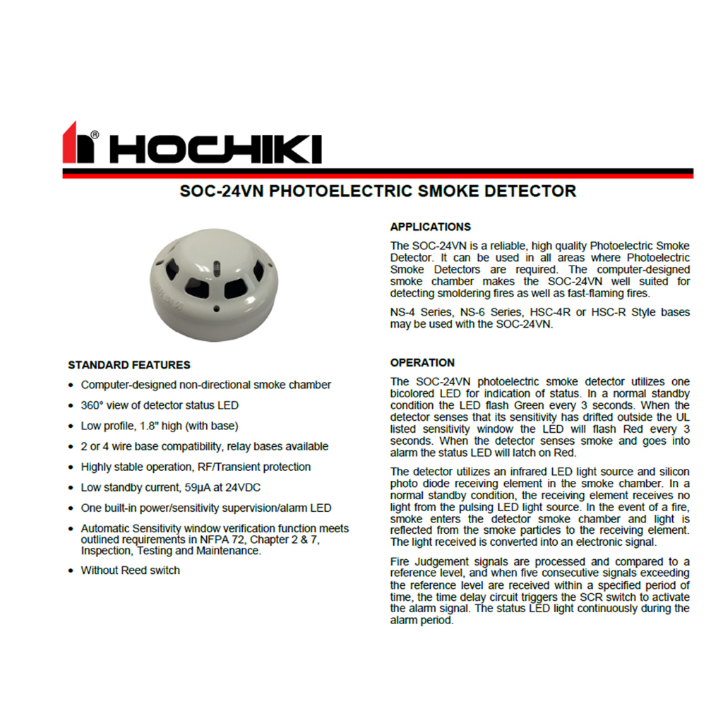 แท้100% HOCHIKI SOC-24VN PHOTOELECTRIC SMOKE DETECTOR สโม๊ค ดีเทคเตอร์ ...
