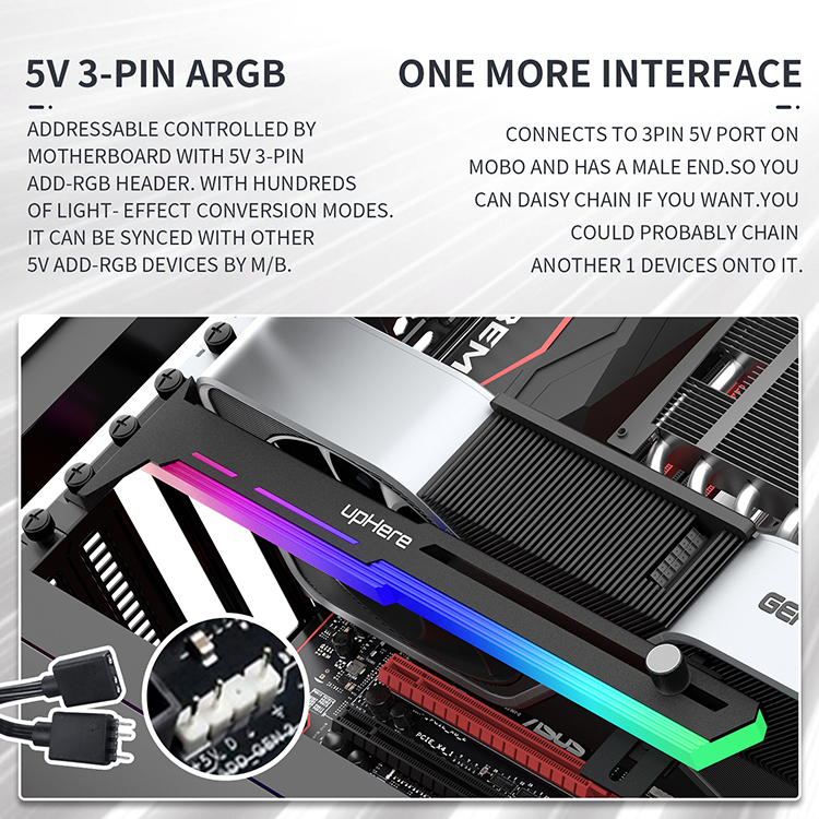 แผ่นค้ำการ์ดจอ ที่ค้ำการ์ดจอ มีไฟ-ปรับได้ (upHere 5V 3PIN ARGB GPU Bracket Kit / Black Metal ...