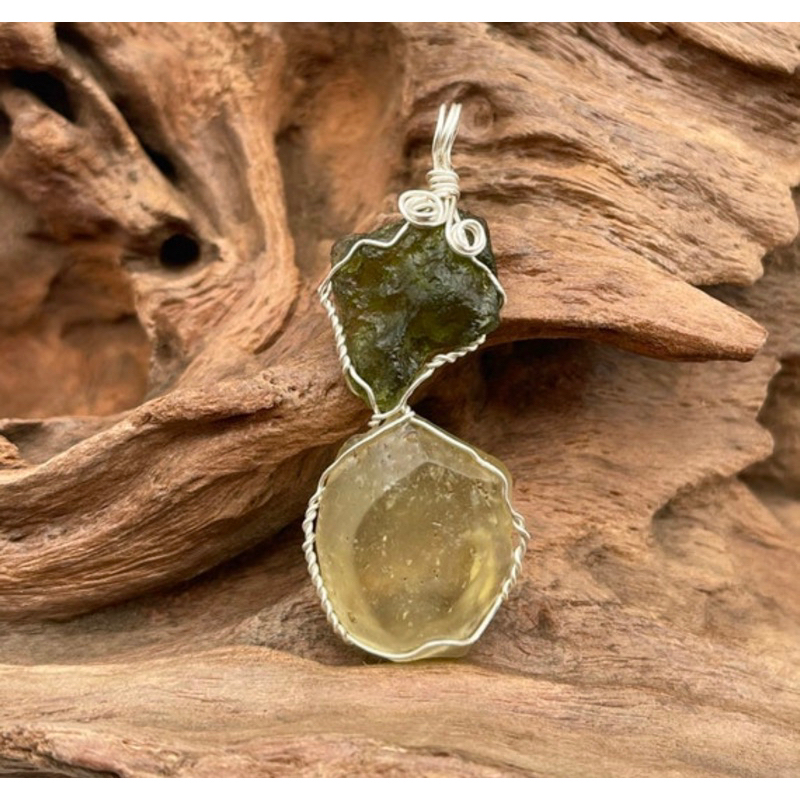 Natural Raw Libyan With Moldavite Tektite Pendant available in Gold And ...