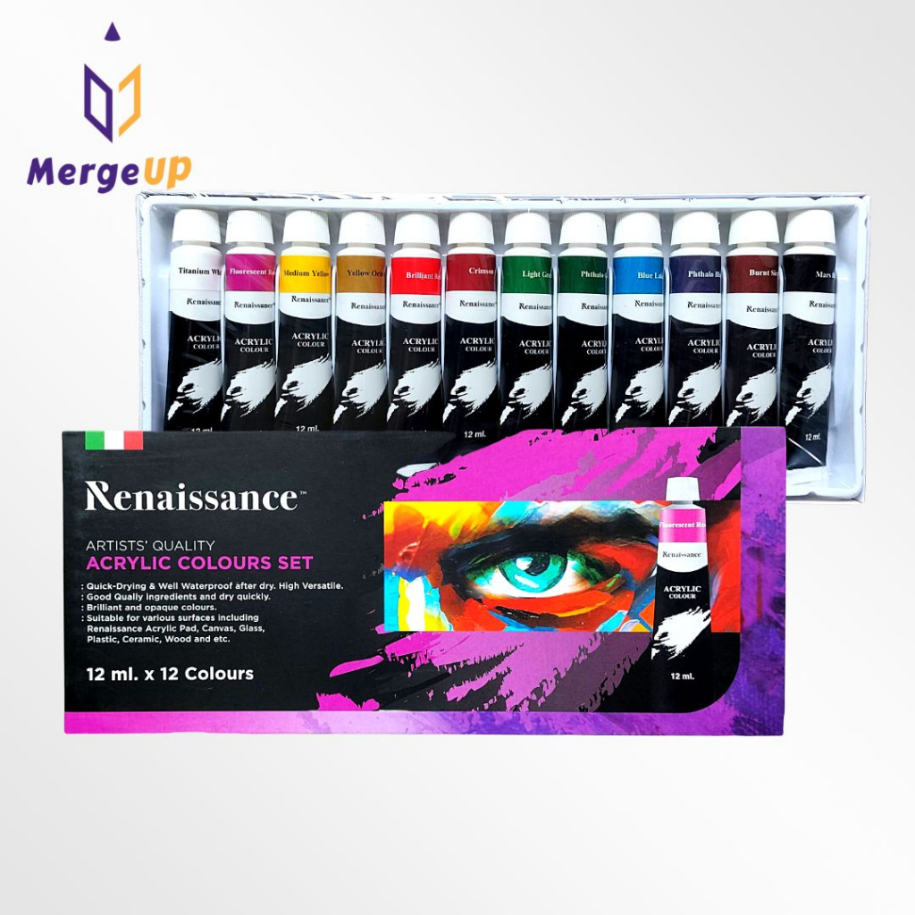 สีอะคริลิค เรนาซองซ์ Renaissance 12 สี ขนาด 12 ml. สีอะคริลิคหลอด ...