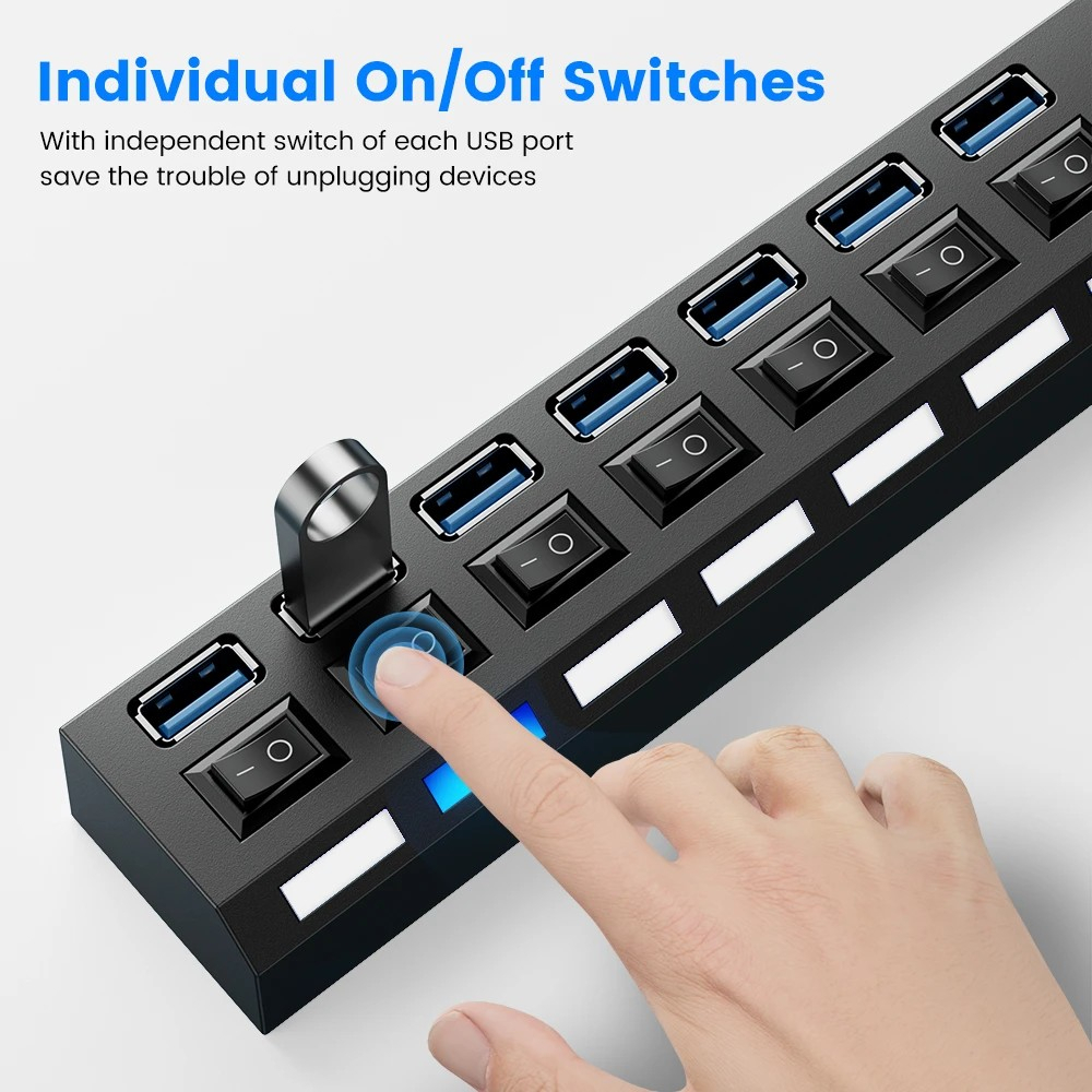 USB HUB 7 Port ตัวแยกยูเอสบี 7ช่อง พร้อมAdapter hub usb 3.0 ขยาย พอร์ต ...