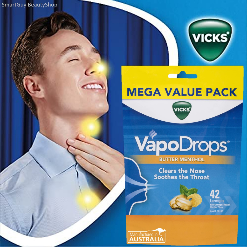 Vicks VapoDrops Butter Menthol Lozenges 42Counts เม็ดอมบรรเทาอาการคัด ...
