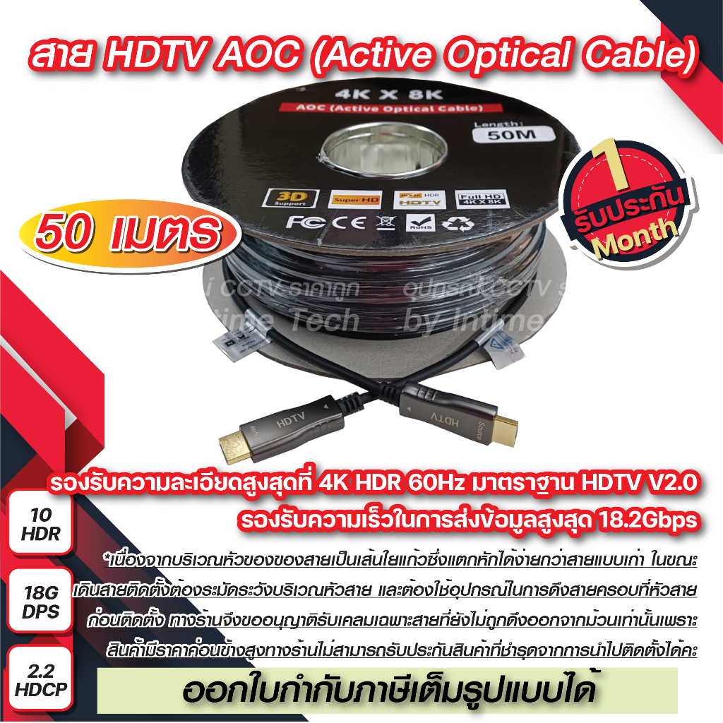 สาย เอชดีเอ็มไอ HDTV Fiber AOC (active optical cable) hdmi ยาว 50m ...