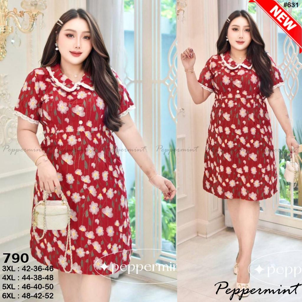 เดรสสาวอวบ ผ้าคอตตอล ปักลายดอก ปกแต่งลูกไม้ น่ารัก Peppermint PlusSize SizeXL-6XL (631) | Shopee ...