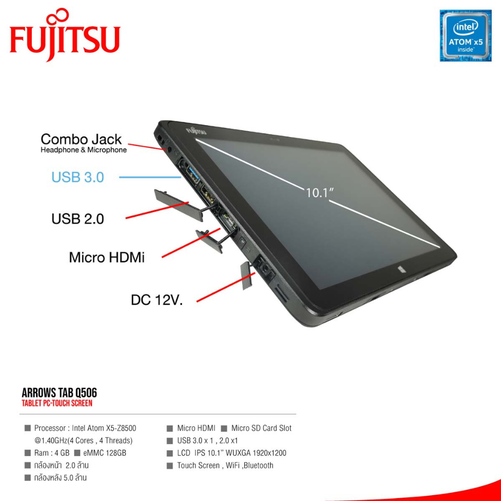 Fujitsu Arrows Tab Q506 /Atom X5-Z8500 /RAM 4GB /eMMC 128GB ใส่ซิมส์ได้ ...