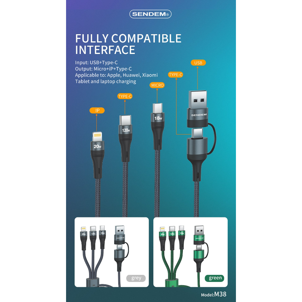 Sendem SDM-M38 Data Cable Two For Three สายชาร์จ 3in1 LN/Type-C/Micro ...