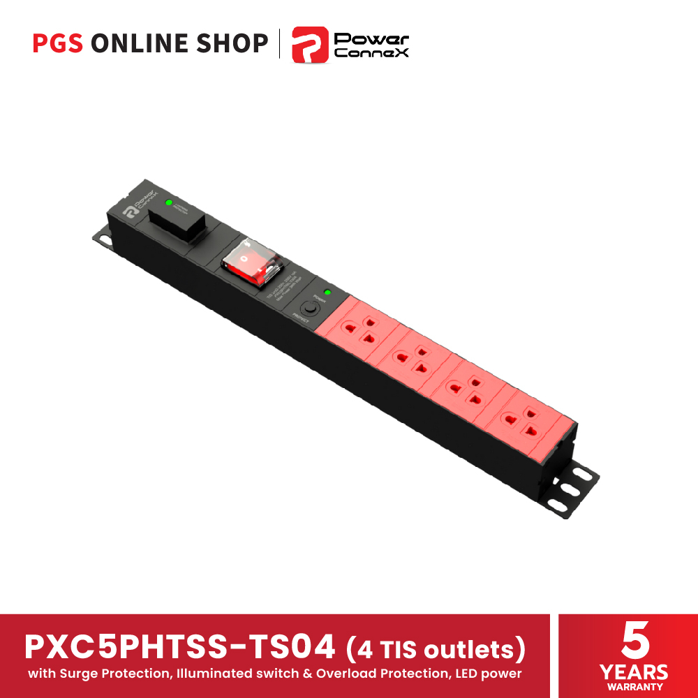 PowerConneX ปลั๊กไฟ PXC5PHTSS-TS04 จำนวน 4 ช่อง มี Surge Protection ป้องกันฟ้าผ่า, Overload ...