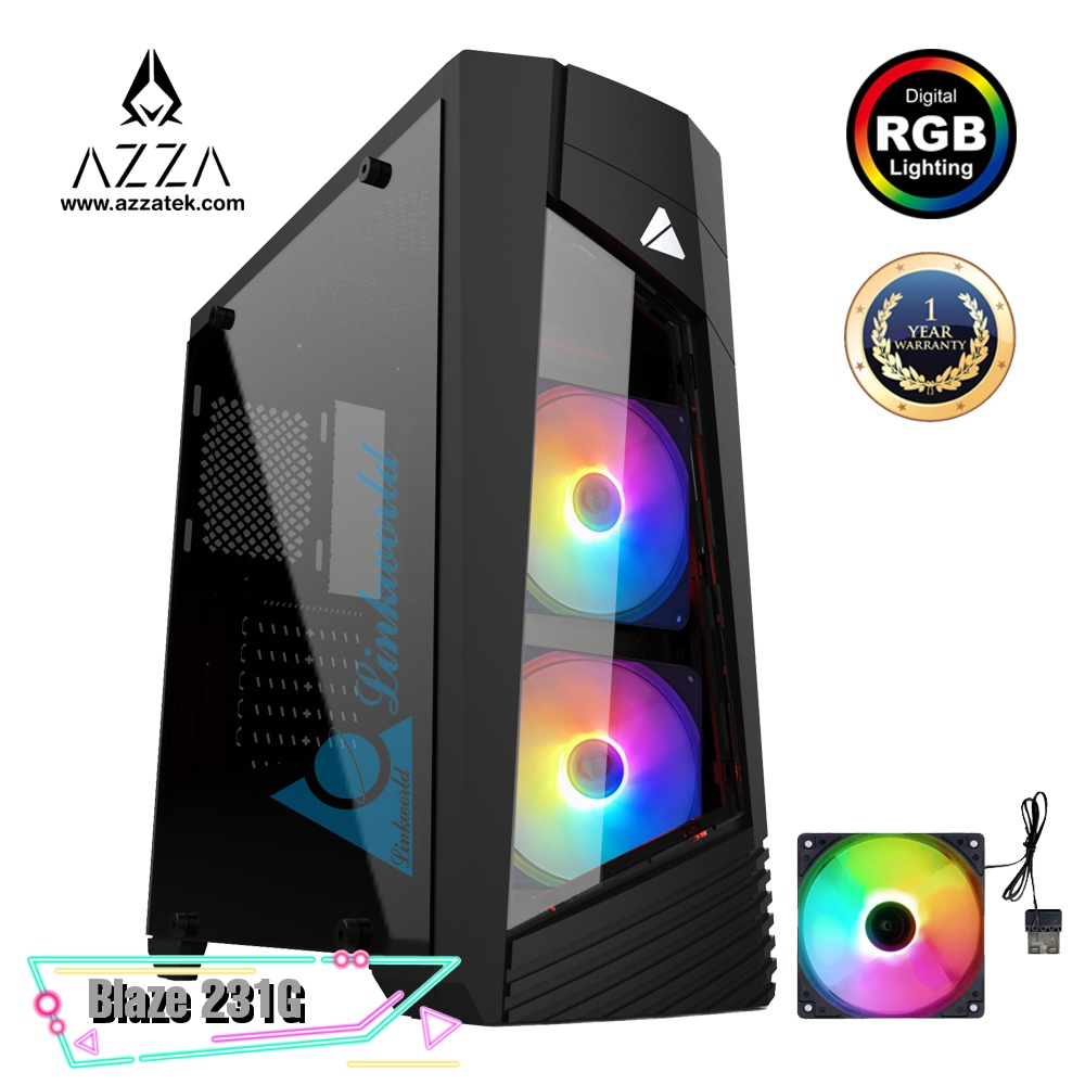 🎮AZZA Case Blaze 231 G – Black Mid Tower Tempered Glass🌈RGB Gaming Computer ( CSAZ-231 , CSAZ ...