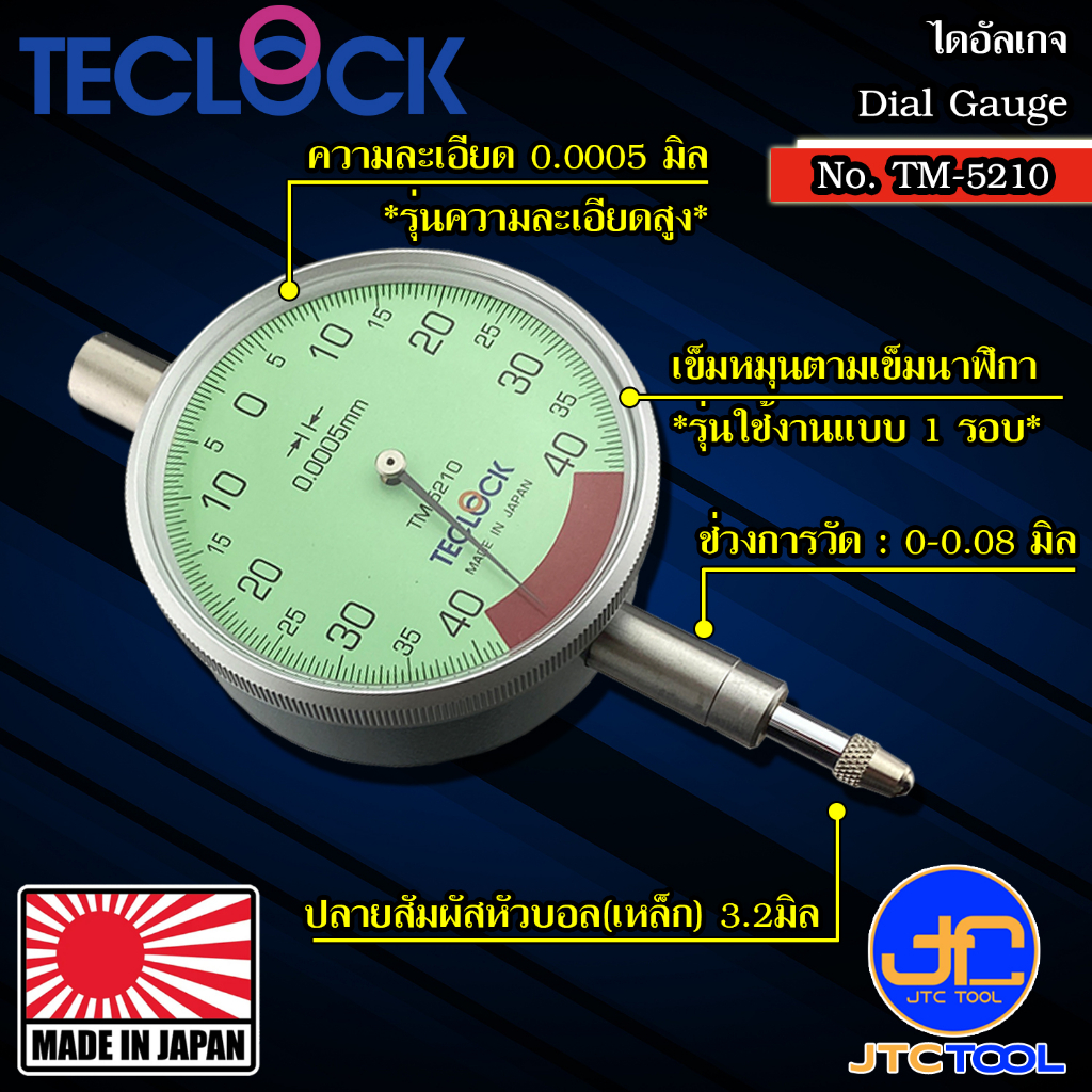 Teclock ไดอัลเกจรอบเดียวความละเอียด 0.0005มิล ขนาด 0.08มิล รุ่น TM-5210 - One Revolution Dial ...
