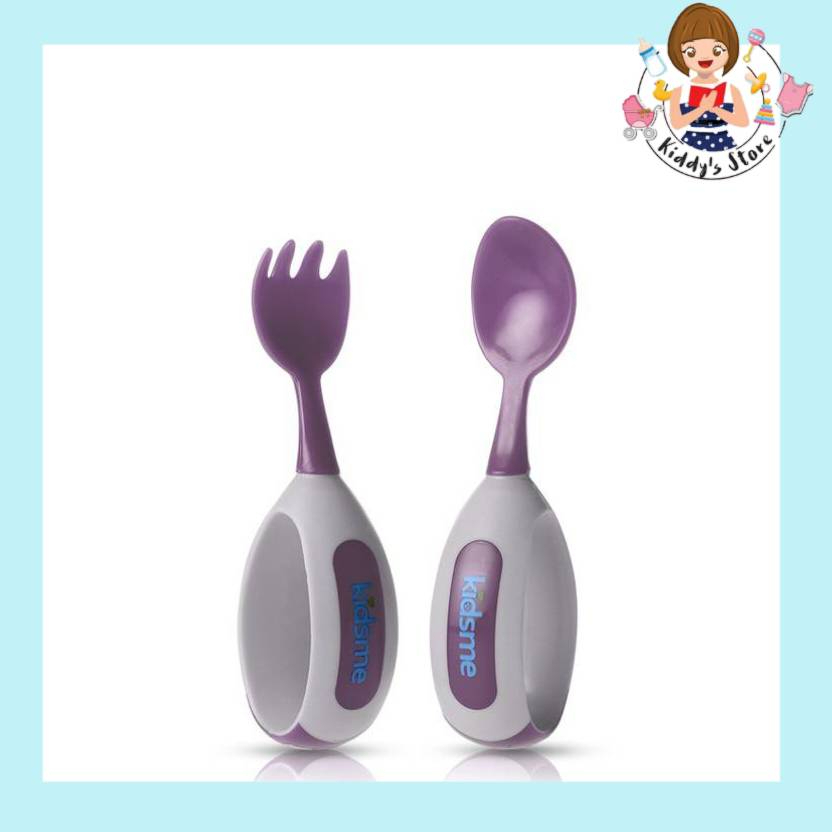 Kidsme Toddler Spoon and Fork Set เซ็ทช้อนส้อมสำหรับเด็กหัดใช้ สีม่วงอ่อน | Shopee Thailand