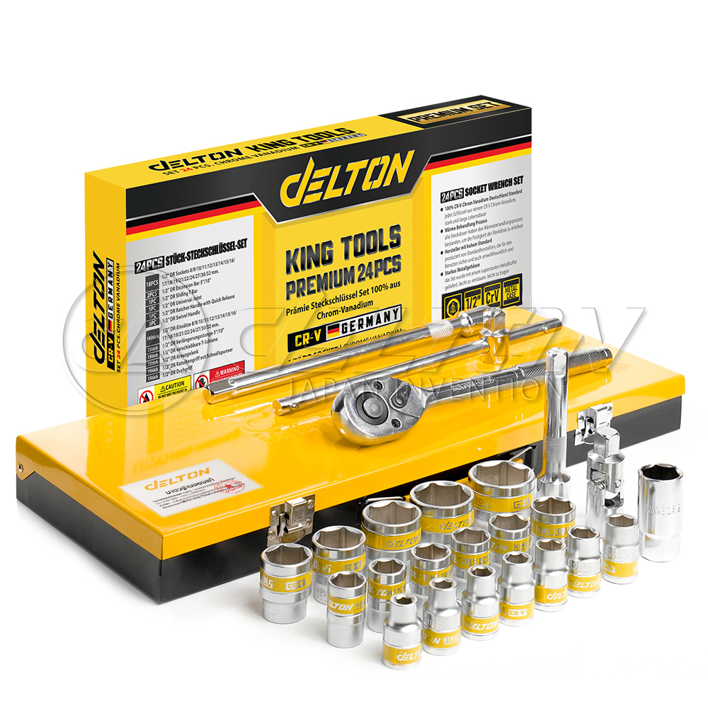 DELTON King Tools ชุดเครื่องมือ ประแจ ชุดบล็อก 24 ชิ้น ขนาด 1/2 นิ้ว (4 ...