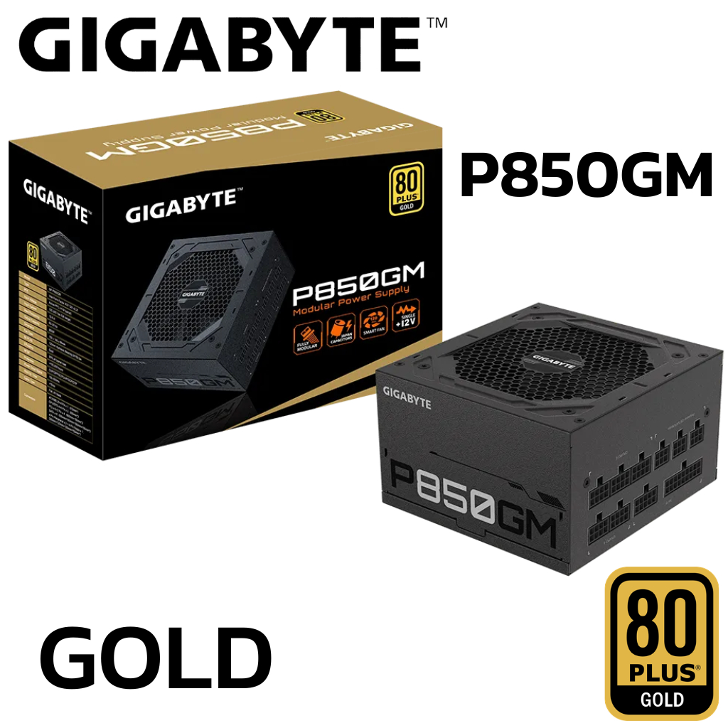 POWER SUPPLY (อุปกรณ์จ่ายไฟ) GIGABYTE P850GM 850W 80 PLUS GOLD BLACK ...