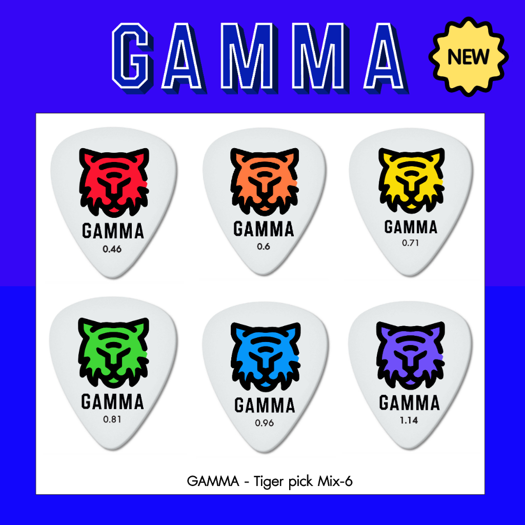 ปิ๊กกีต้าร์ GAMMA -Tiger pick -Red 0.46/Orange 0.6/Yellow 0.71 /Green 0 ...