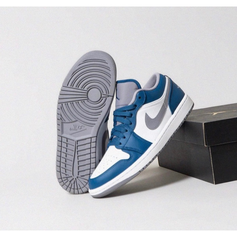(พร้อมส่ง ของแท้ 100%) AIR JORDAN 1 LOW TRUE BLUE CEMENT | Shopee Thailand