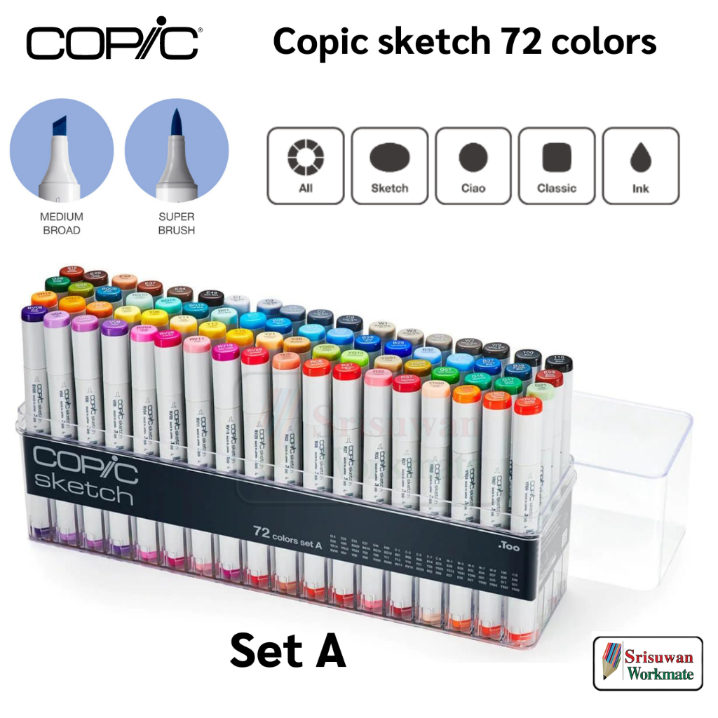 COPIC Sketch 72 Colors Set A โคปิก ชุด 72 สี พร้อมกล่องอะคริลิค Made in Japan Standard Set Copic ...