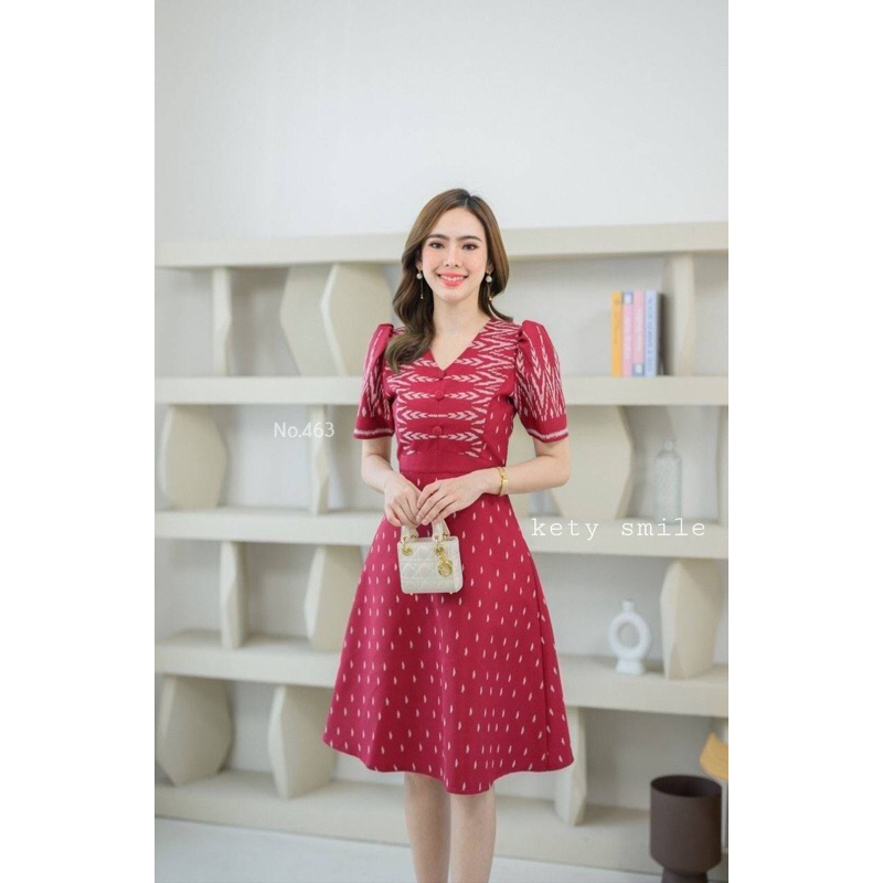 รบกวนสอบถามสต๊อกก่อนสั่งซื้อจ้า #เดรสผ้าไทยทอลายทรงกระโปรงบานอัดกาวทั้งชุด K463 | Shopee Thailand