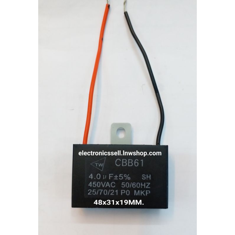 4UF450V คาปาซิเตอร์ 4UF 4MFD 450V AC CBB61 มีสาย ไฟ 4.0UF ยี่ห้อ TW MKP ...