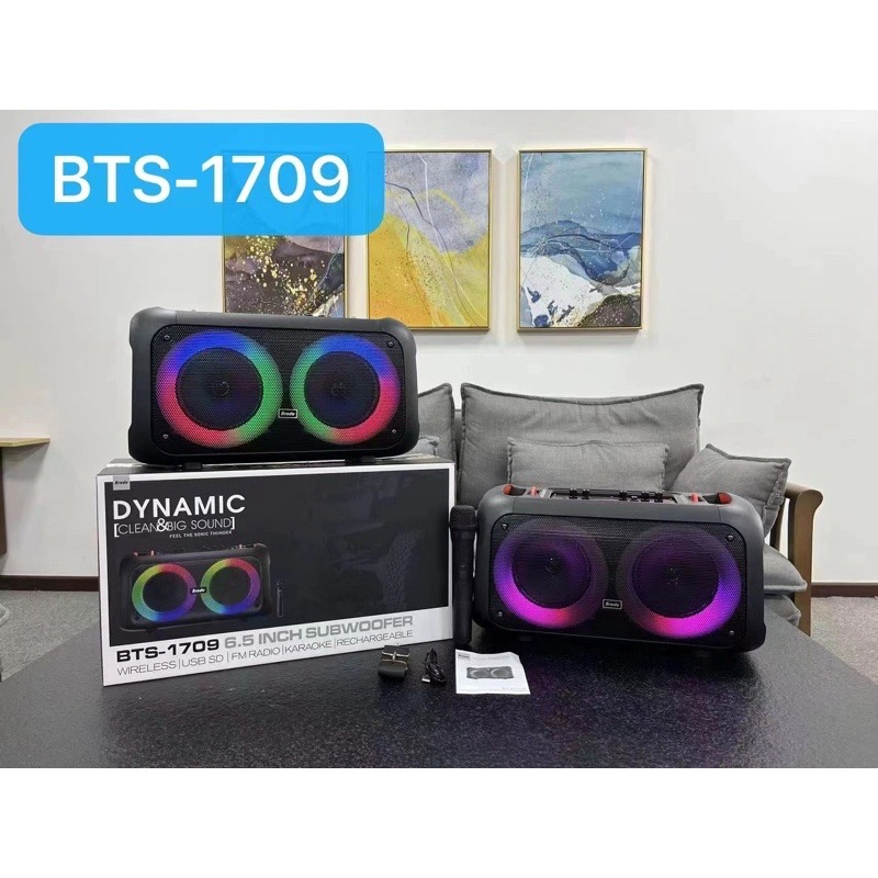ลำโพงบลูทูธ รุ่น BTS-1709 ขนาดพกพาได้ คู่6.5นิ้ว เบสหนัก มีไฟLEDสวยมาก ...