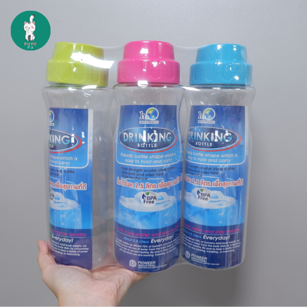 ขวดน้ำใส่น้ำดื่มเนื้อ Pet แพค 3 ใบทรงกลมและเหลี่ยม บรรจุ 1,100 ml. และ1400ml. | Shopee Thailand