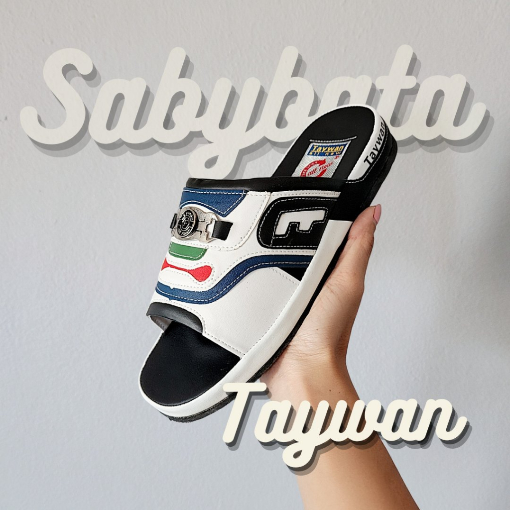 💯ตรงปก💯 รองเท้าแตะสวม ผู้ชาย Taywan พื้นหนา งานเย็บ หนังพียูเกรด A สีดำ ...