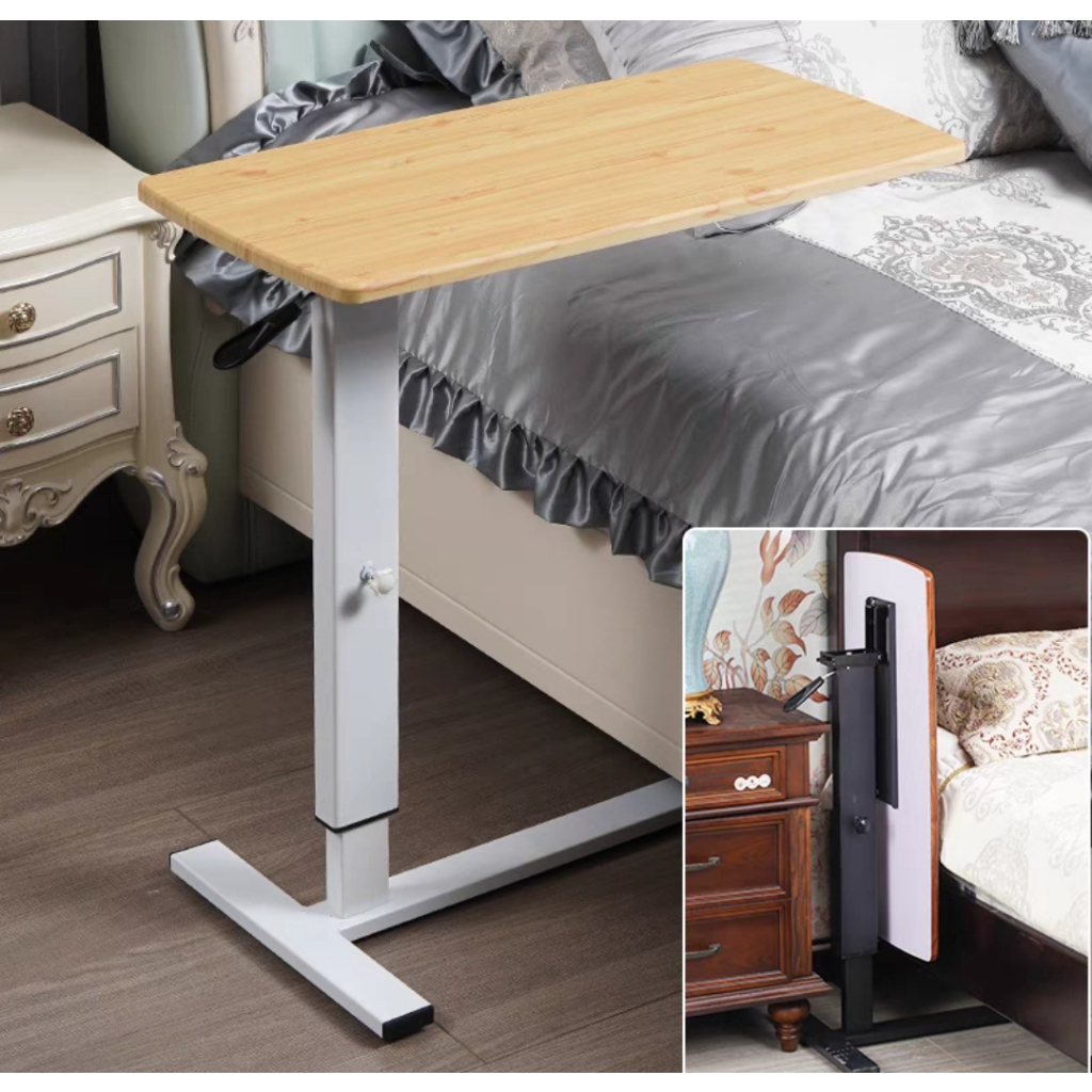 overbed tableคร่อมเตียงแบบมีที่เสียบUSB โต๊ะข้างเตียงปรับระดับได้ ไม้ ...