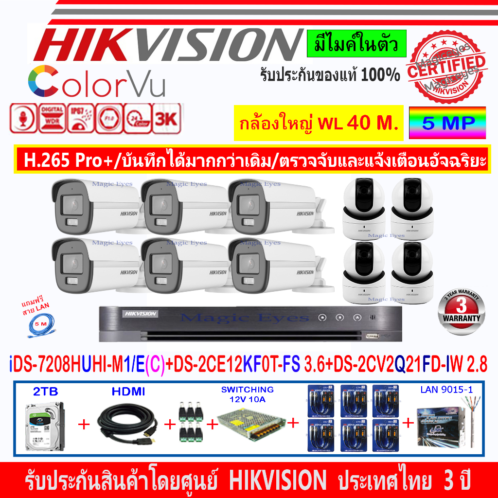 Hikvision 3K กล้องวงจรปิด รุ่น DS-2CE12KF0T-FS 3.6mm(6)+DVR IDS-7208HUHI-M1/E(C)(1)+DS-2CV2Q21FD ...