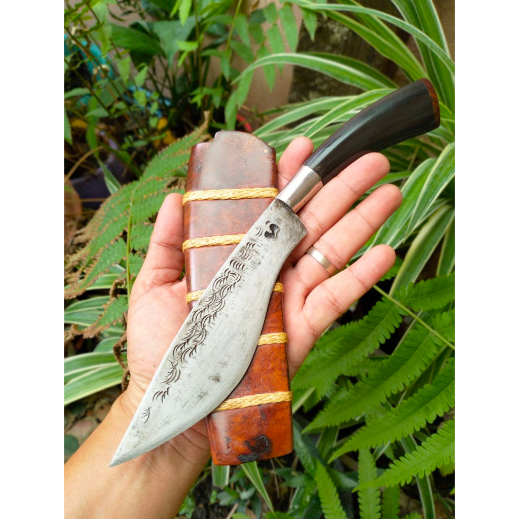 มีดเหน็บ อีเหน็บ (E-Nep) มีดพก มีดหมอ มีดเดินป่า มีดแคมป์ 6” SUP9 ผิวขัด ตอกลาย ด้าม ขค. ฝักปุ่ม ...