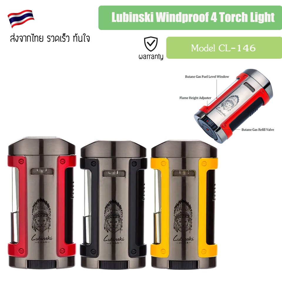 LUBINSKI Lighter with Leather Case, Windproof Quadruple 4 Torch Jet ...