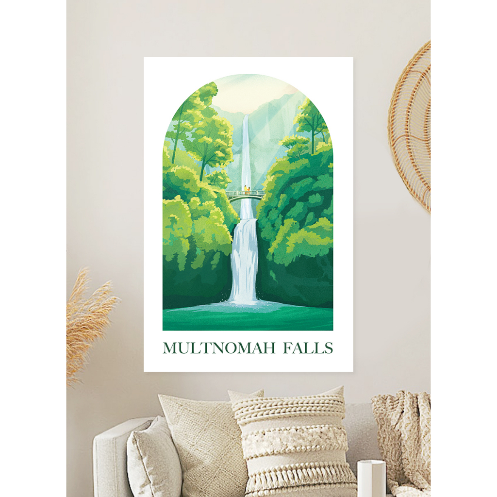 โปสเตอร์ภาพน้ำตกมัลต์โนมาห์ สหรัฐอเมริกา Multnomah Falls, United States ...
