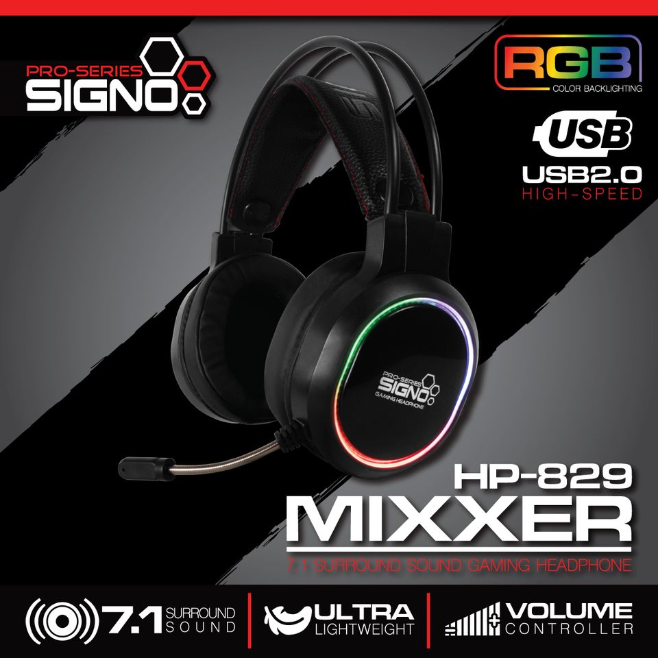SIGNO 7.1 Surround Sound Gaming Headphone รุ่น MIXXER HP-829 (Black ...